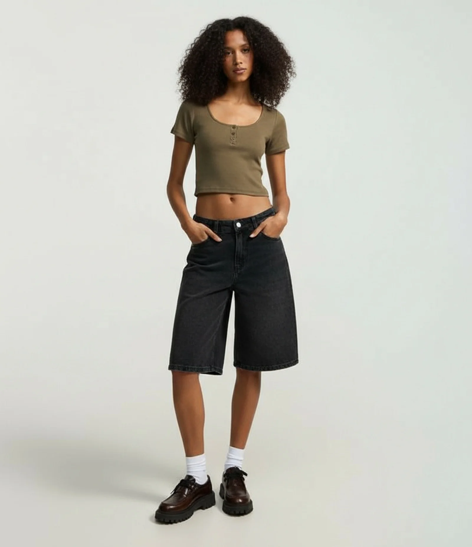 Blusa em Ribana com Botões no Decote Verde