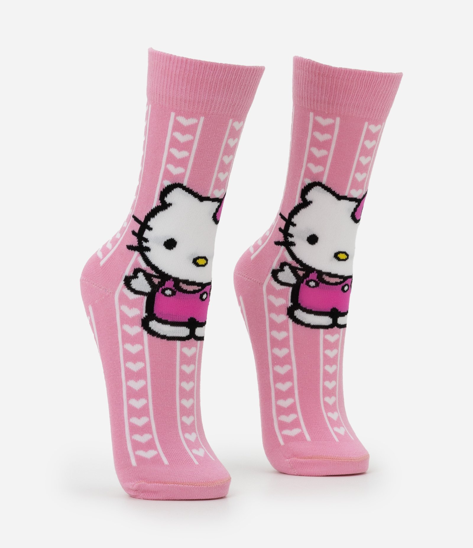 Meia Cano Alto em Algodão com Estampa Hello Kitty Rosa