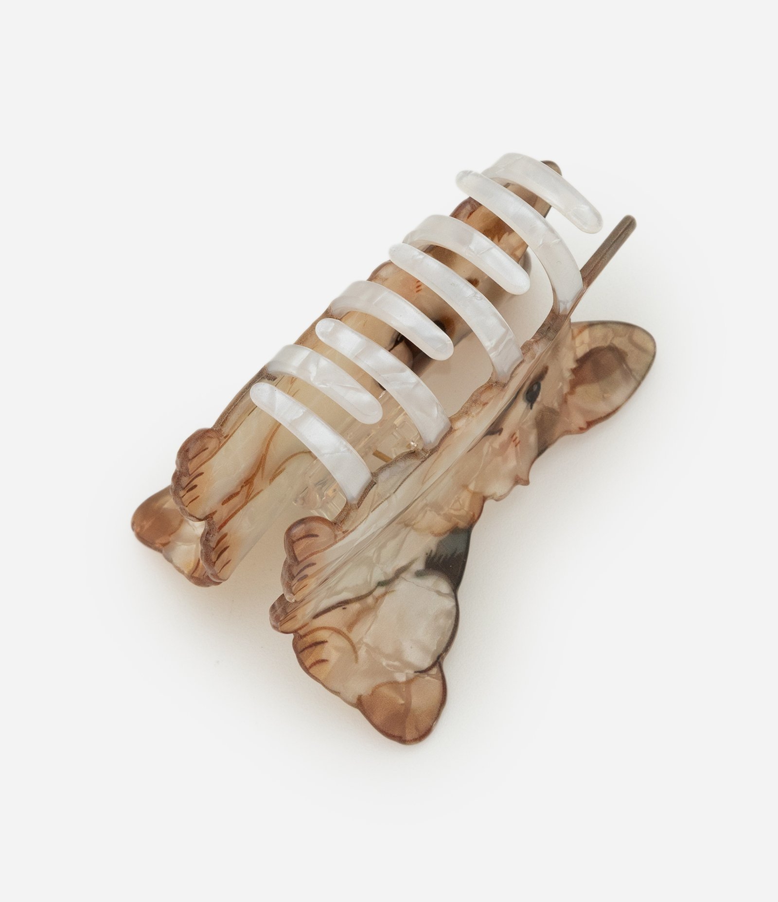 Piranha de Cabelo de Acrílico em Formato de Cachorro Pastor Alemão Bege