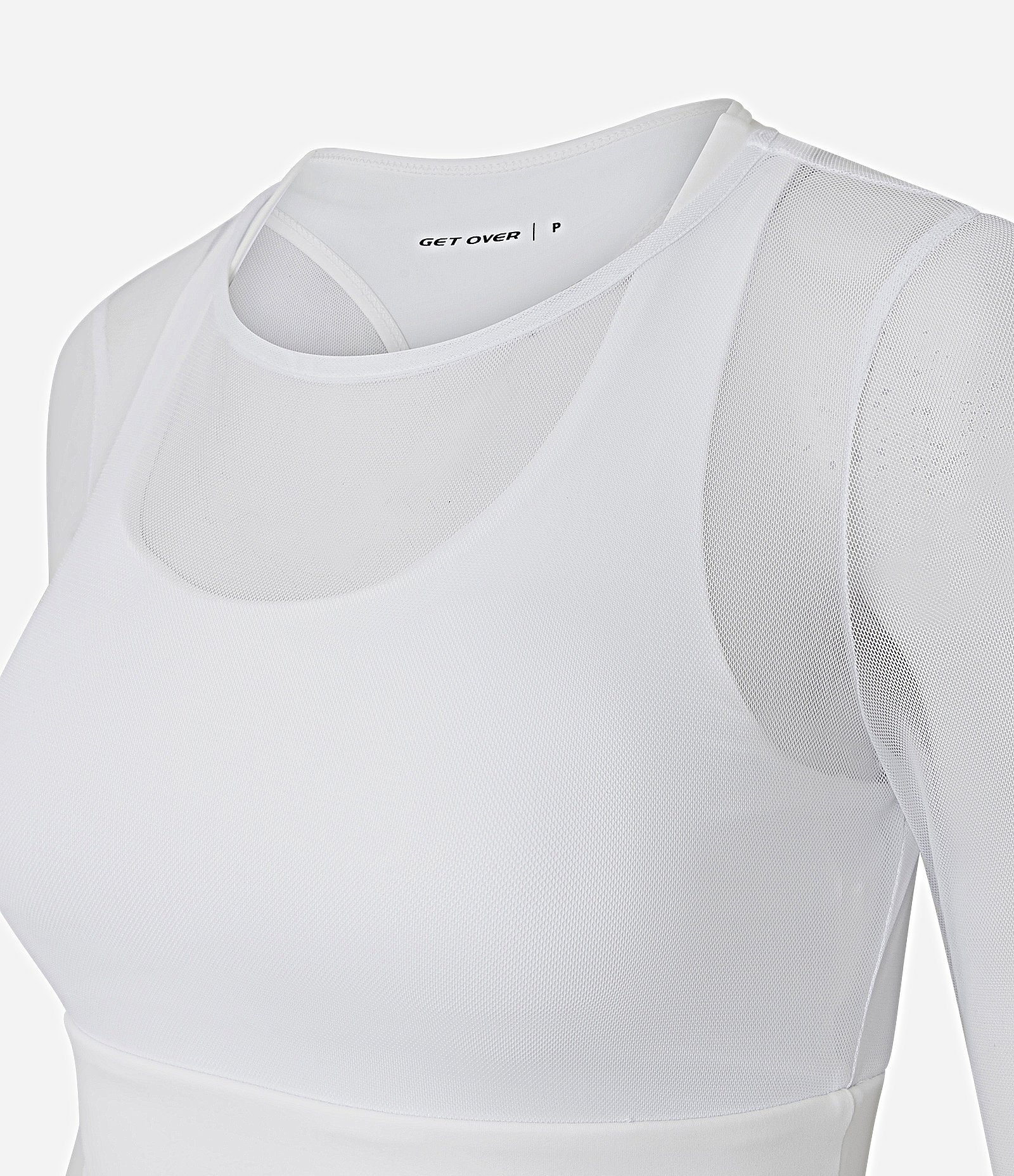 Top Feminino Esportivo com Bojo em Microfibra e Sobreposição em Tule Branco