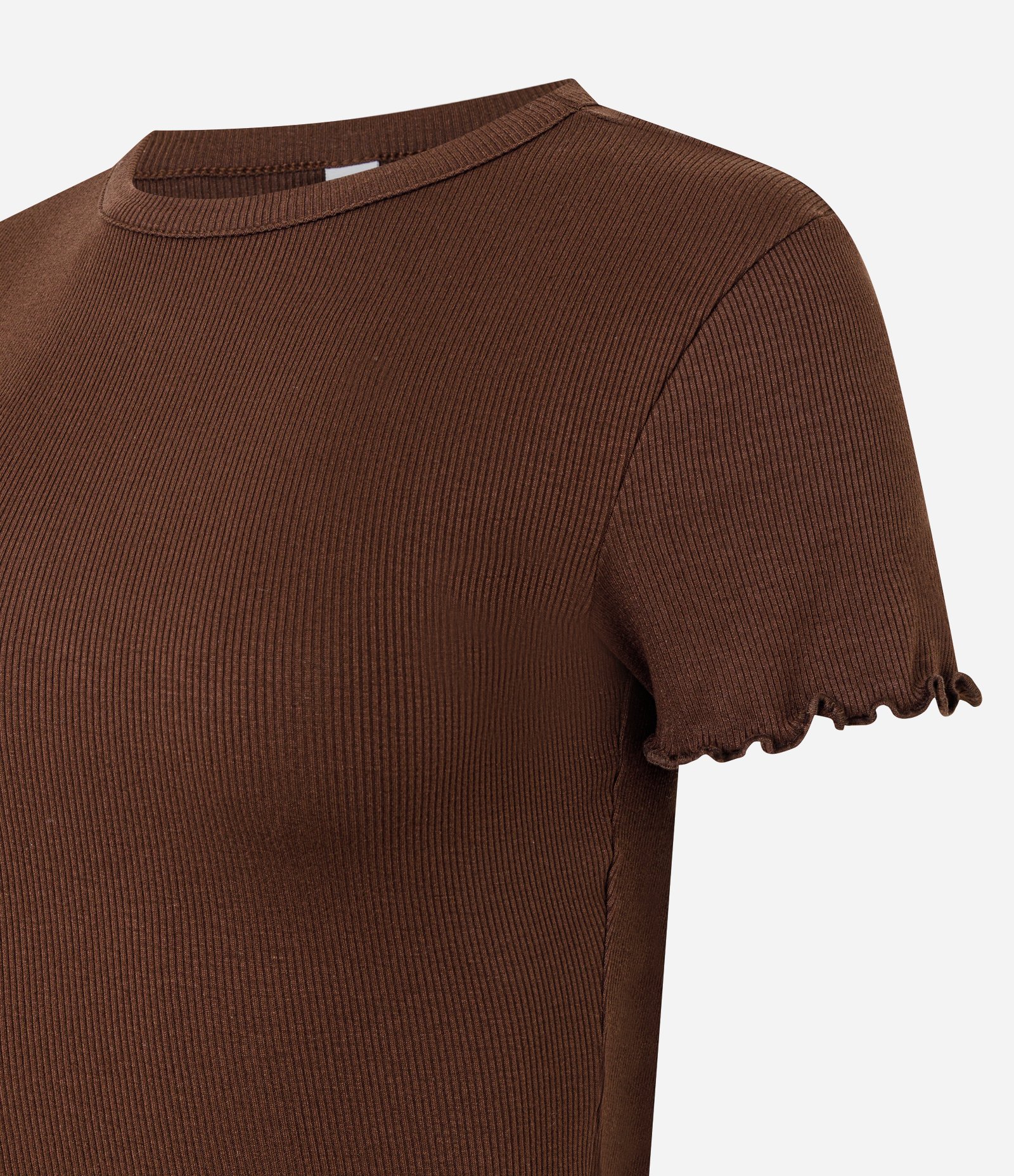Blusa Manga Curta com Gola Redonda Marrom Médio