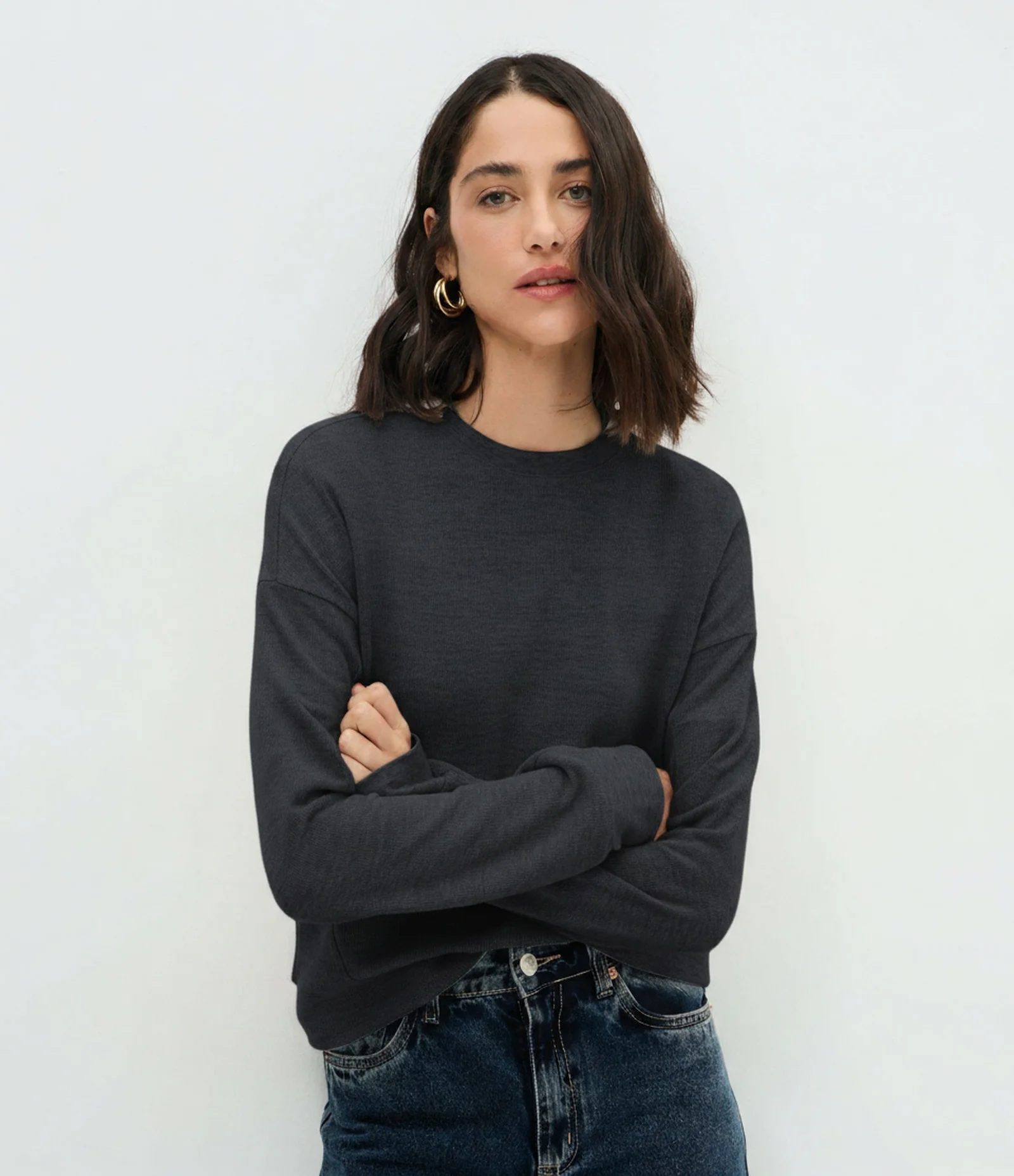 Blusa Básica Regular em Moletom Sem Felpa Cinza