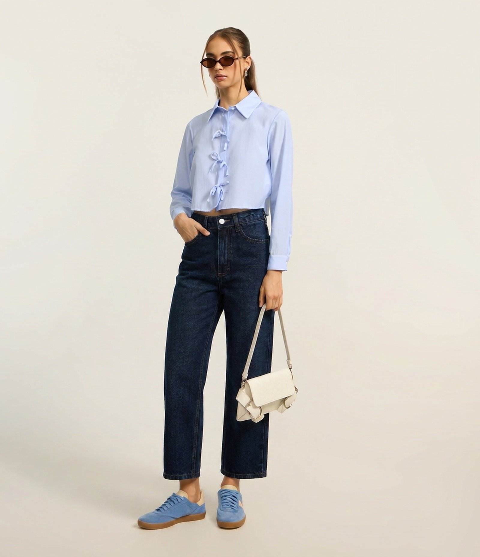 Calça Cropped Reta Jeans com Cintura Alta Escuro