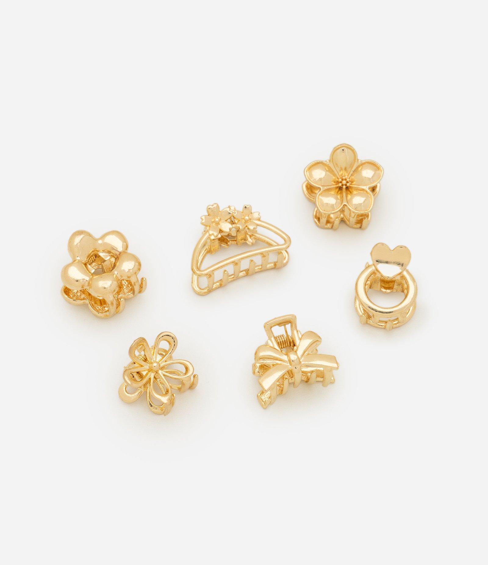 Kit 6 Mini Piranhas Flor, Coração e Laço Dourado