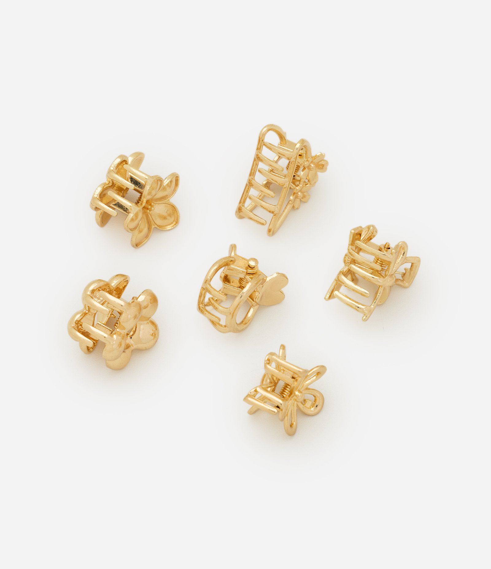 Kit 6 Mini Piranhas Flor, Coração e Laço Dourado