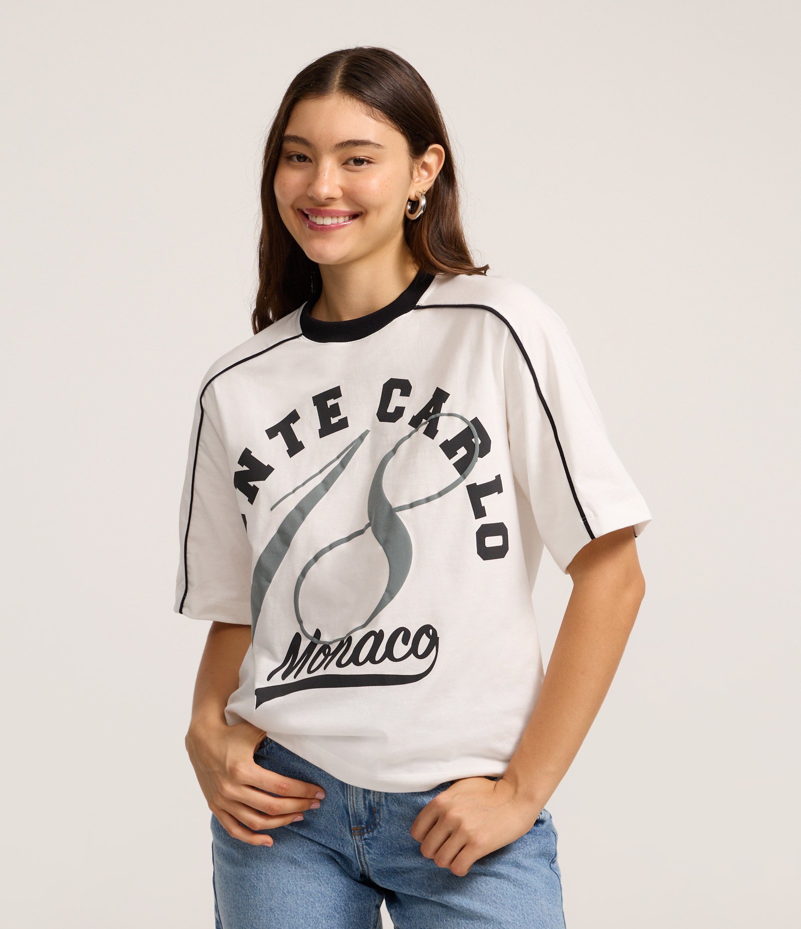 Camiseta em Algodão com Estampa Lettering Monte Carlo Branco