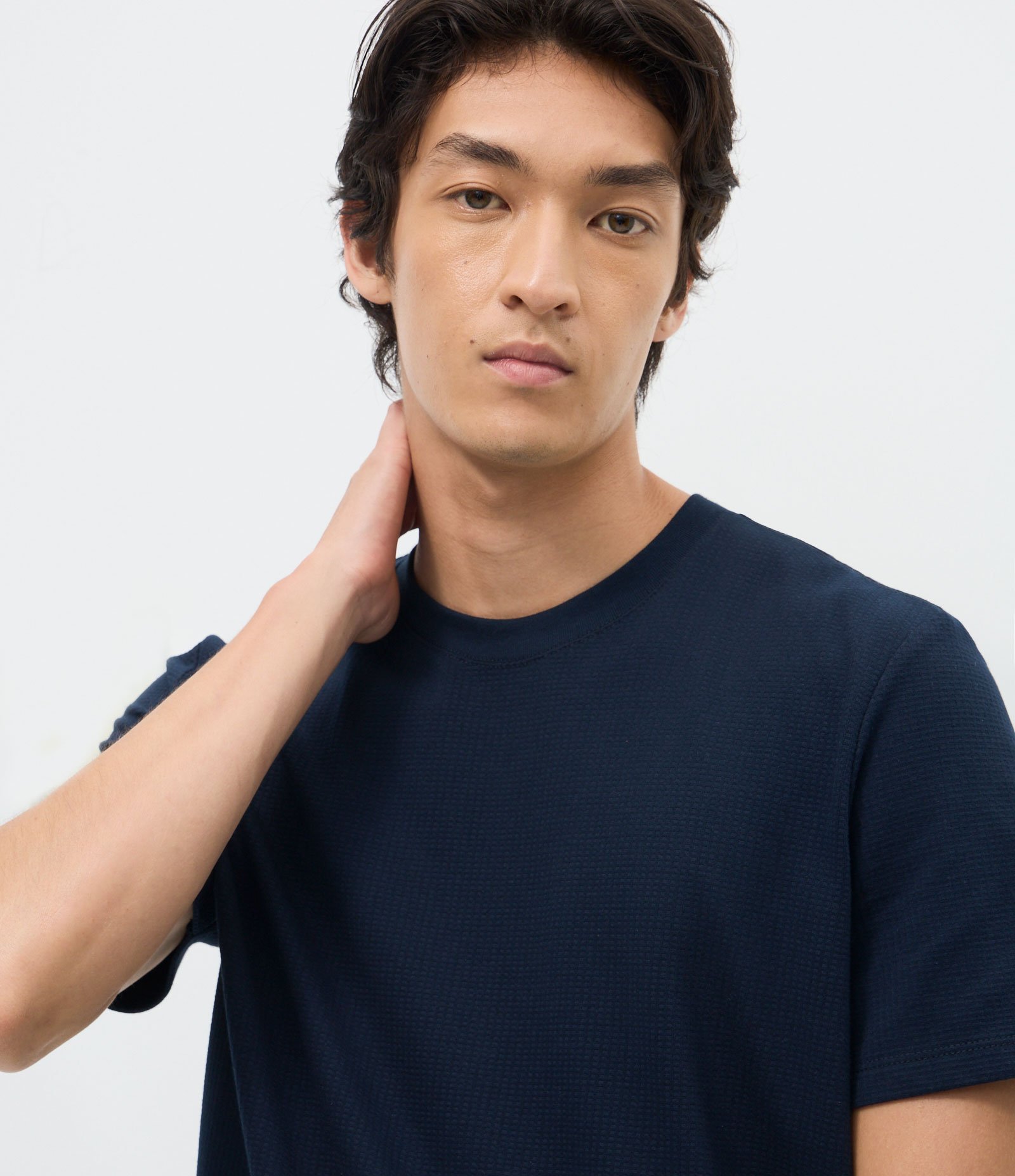 Camiseta Comfort em Algodão com Textura Azul
