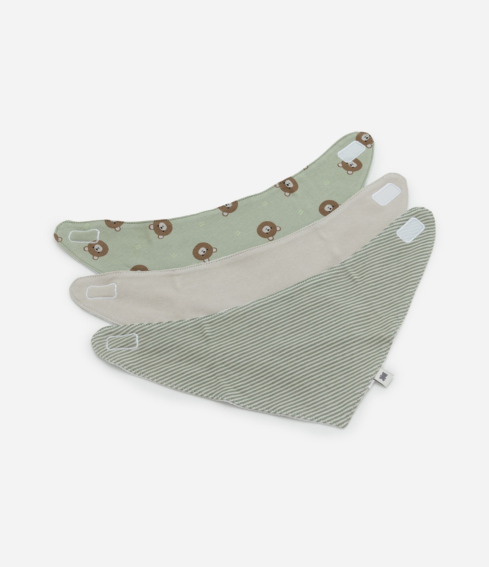 Kit 03 Babadores Infantil em Algodão com Estampa – Tam U Verde/Bege