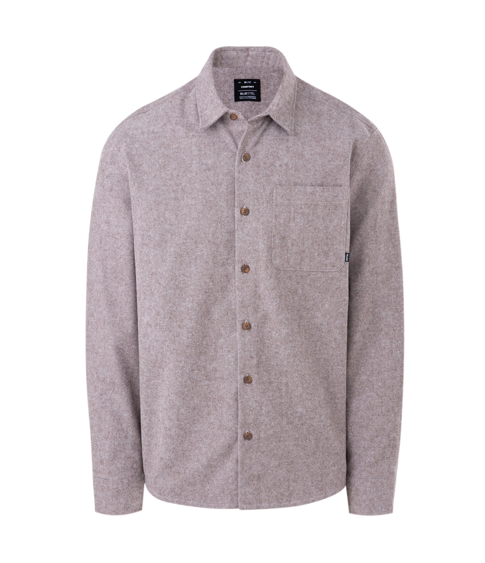 Camisa Comfort Manga Longa em Flanela com Bolso e Textura Cinza