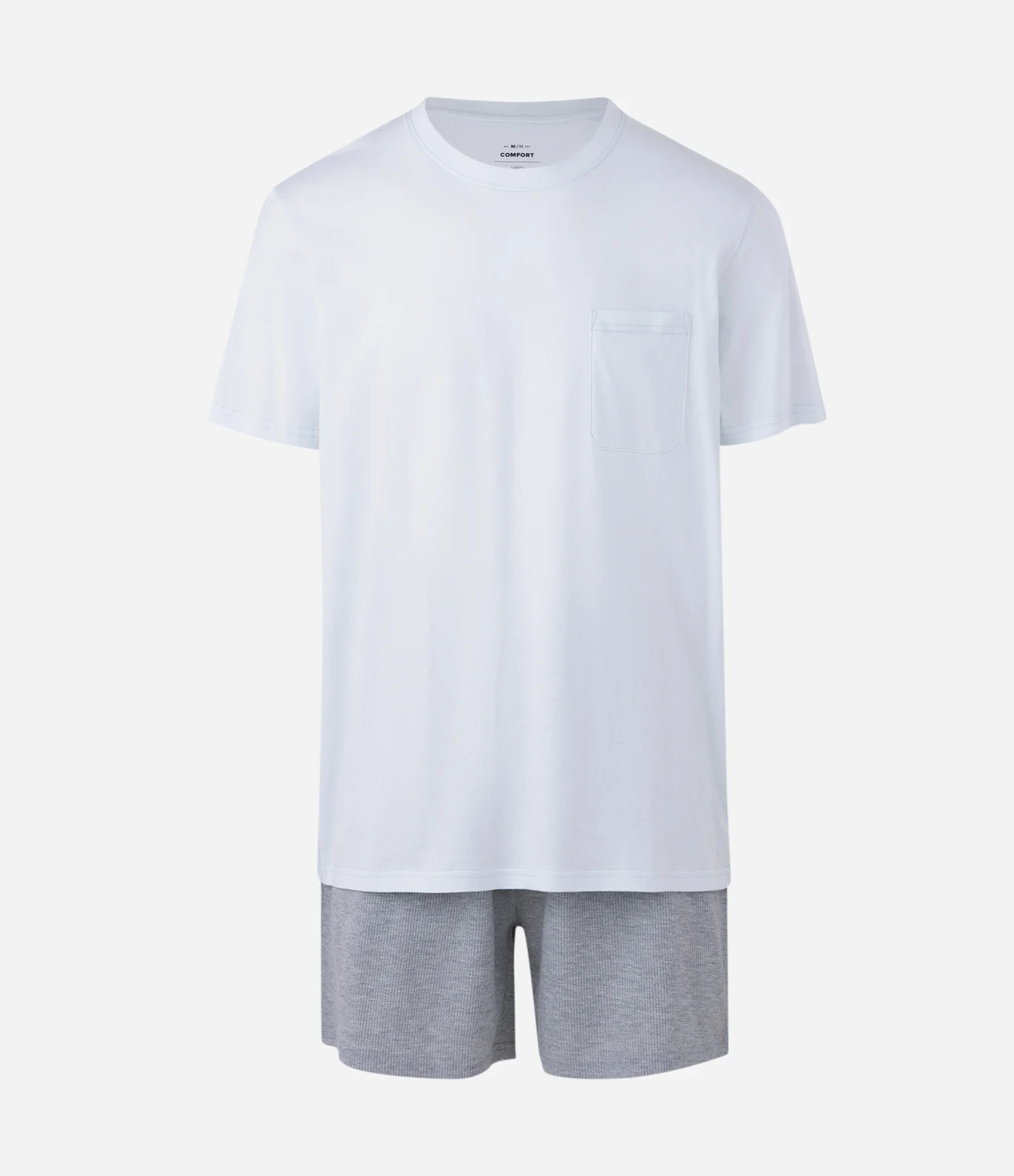 Pijama Curto Algodão com Textura Waffle Azul