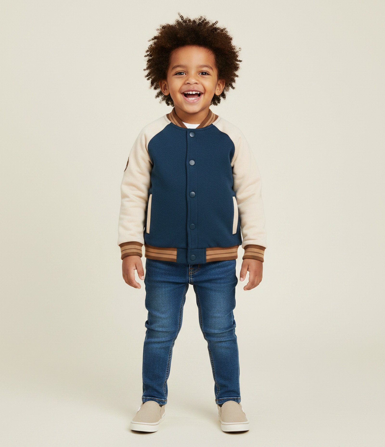Jaqueta Infantil Bomber com Mangas Raglan – Tam 1 a 5/6 Anos Azul/Off White