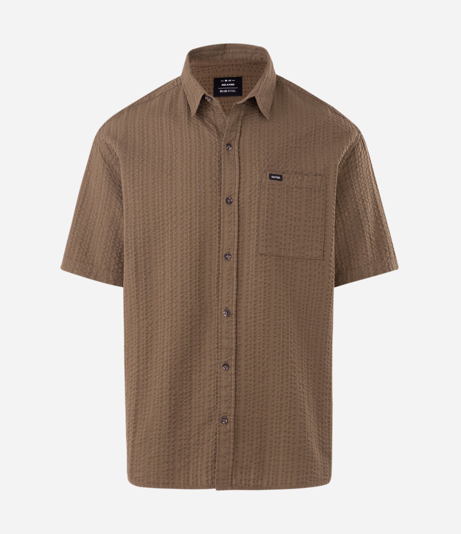 Camisa Manga Curta com Gola Bowling e Textura Marrom