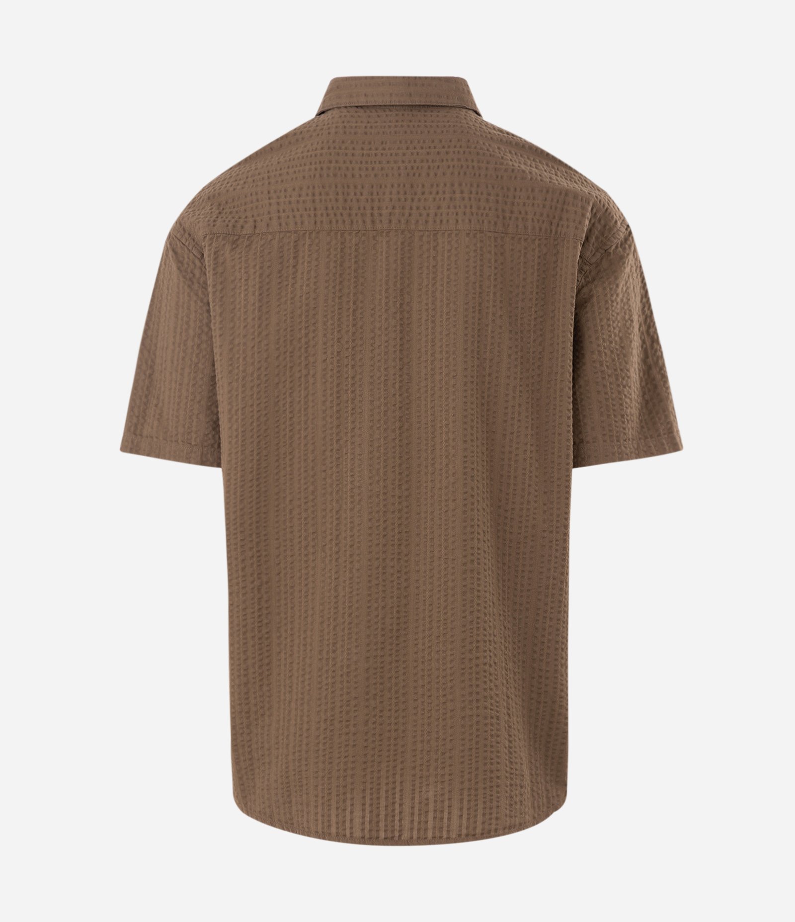 Camisa Manga Curta com Gola Bowling e Textura Marrom