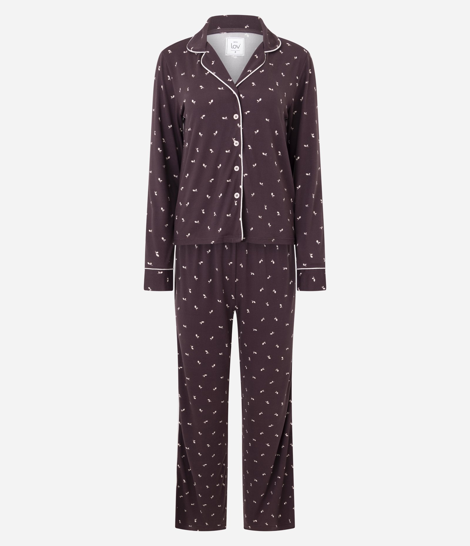 Pijama Longo Americano em Peach Touch com Estampa de Borboletas Marrom