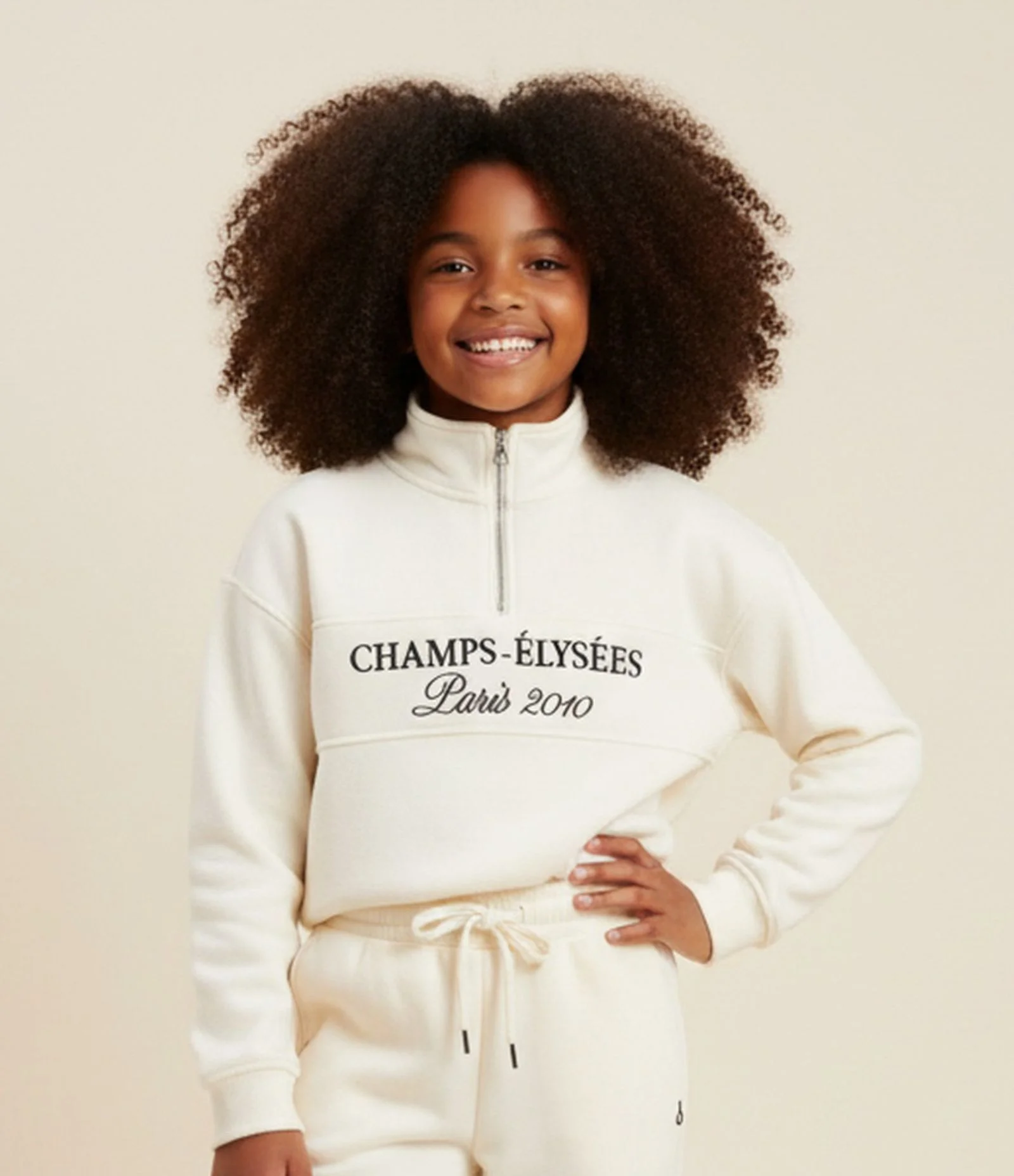 Casaco Infantil Gola Alta com Zíper e Lettering – Tam 1 a 16 Anos Off White