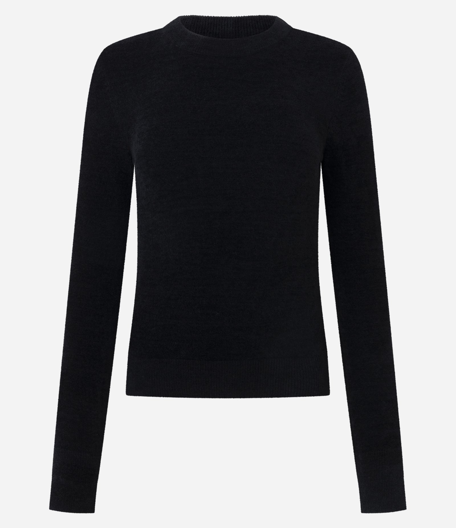 Blusa Manga Longa em Tricô com Fenda na Manga Preto