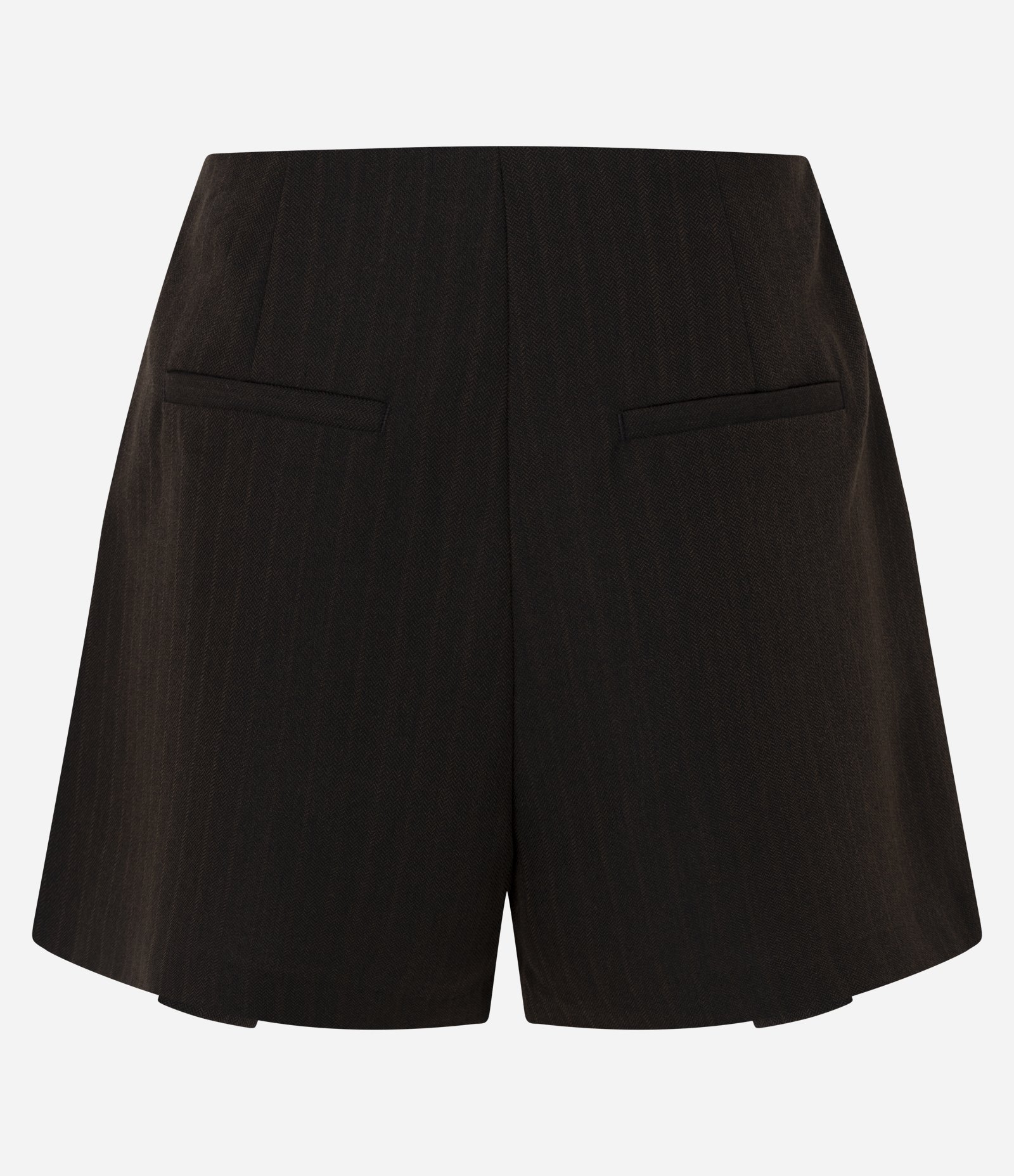 Short Alfaiatado com Cinto Fino e Textura Espinha Marrom
