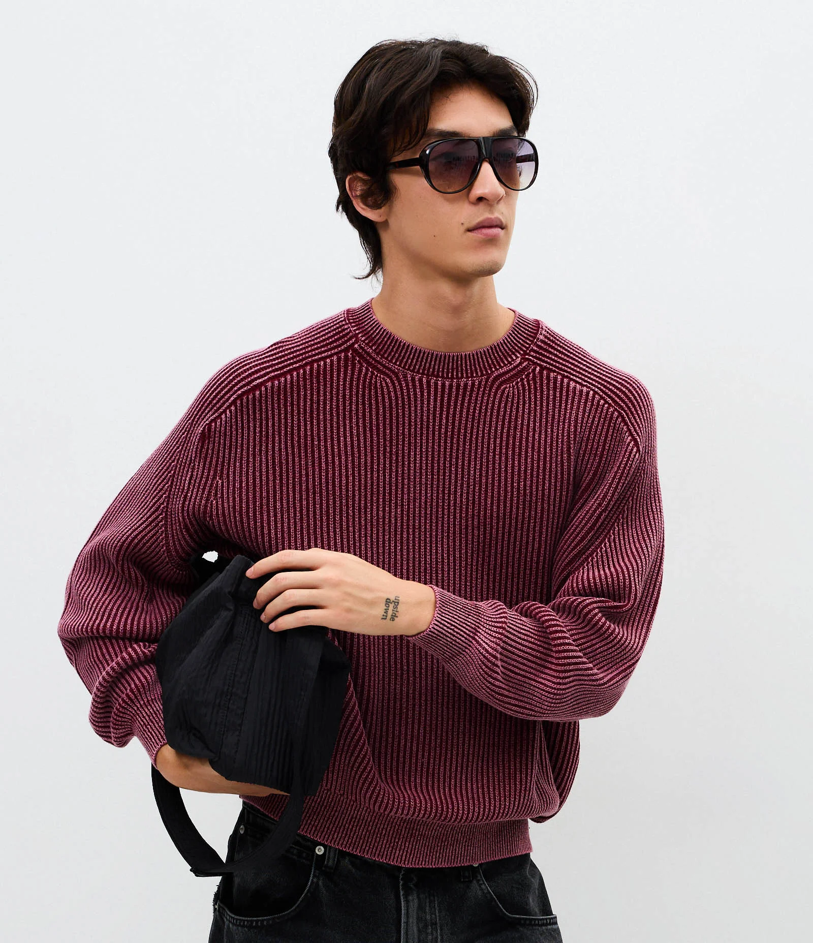 Suéter Masculino Tricô Pesado Texturizado Raglan Vermelho