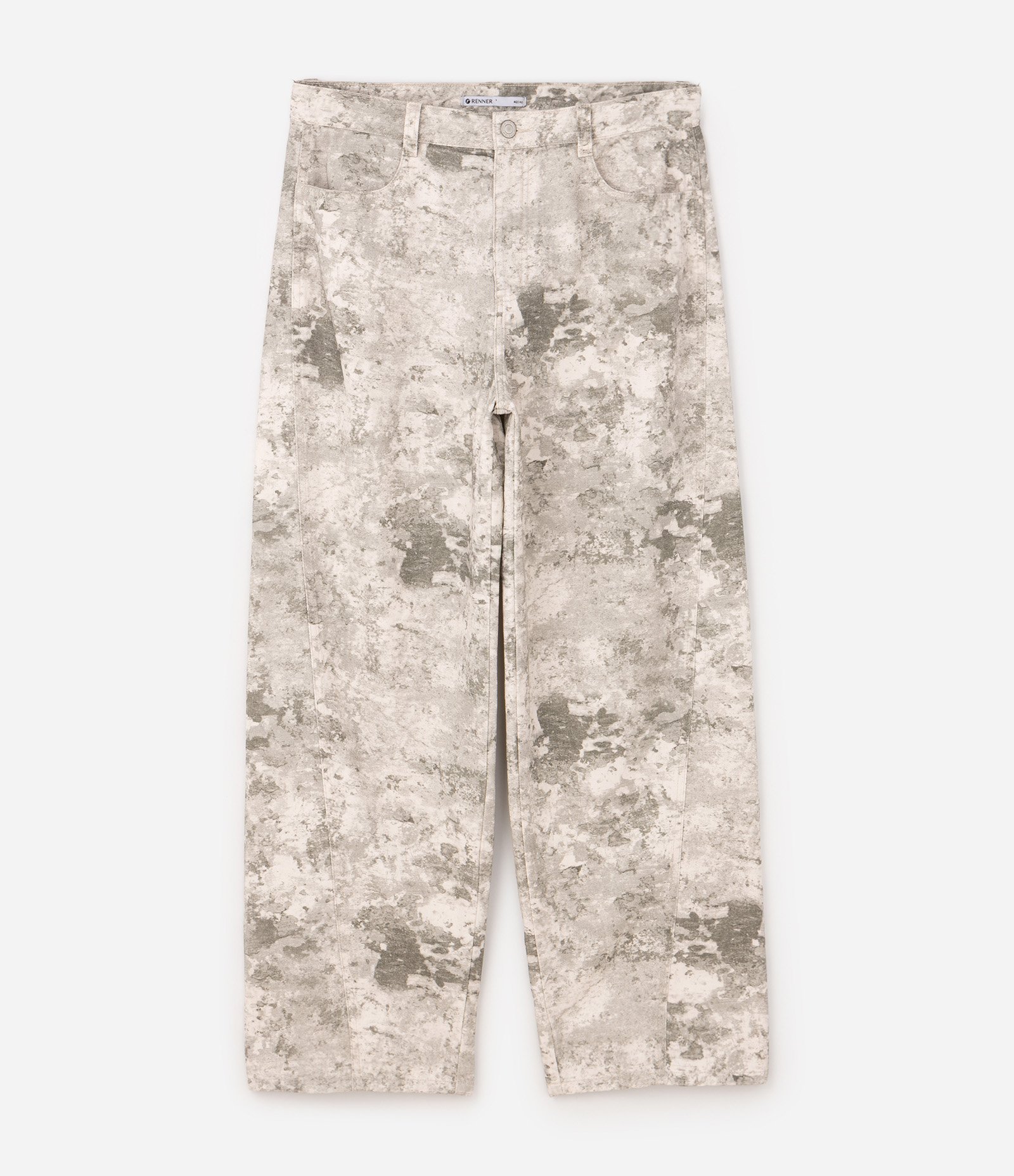 Calça Sarja Super Baggy Estampada Cinza