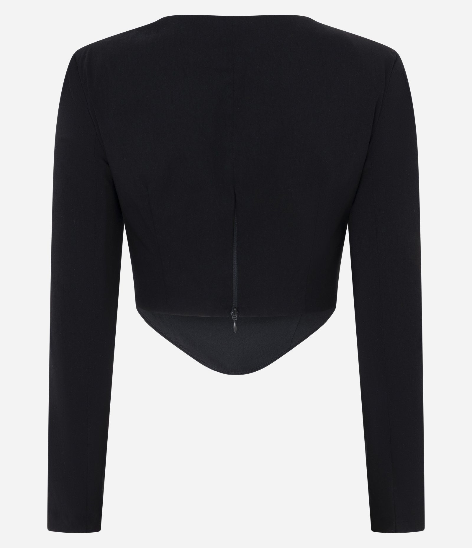 Blusa Manga Longa em Bengaline com Decote Quadrado e Barra em V Preto