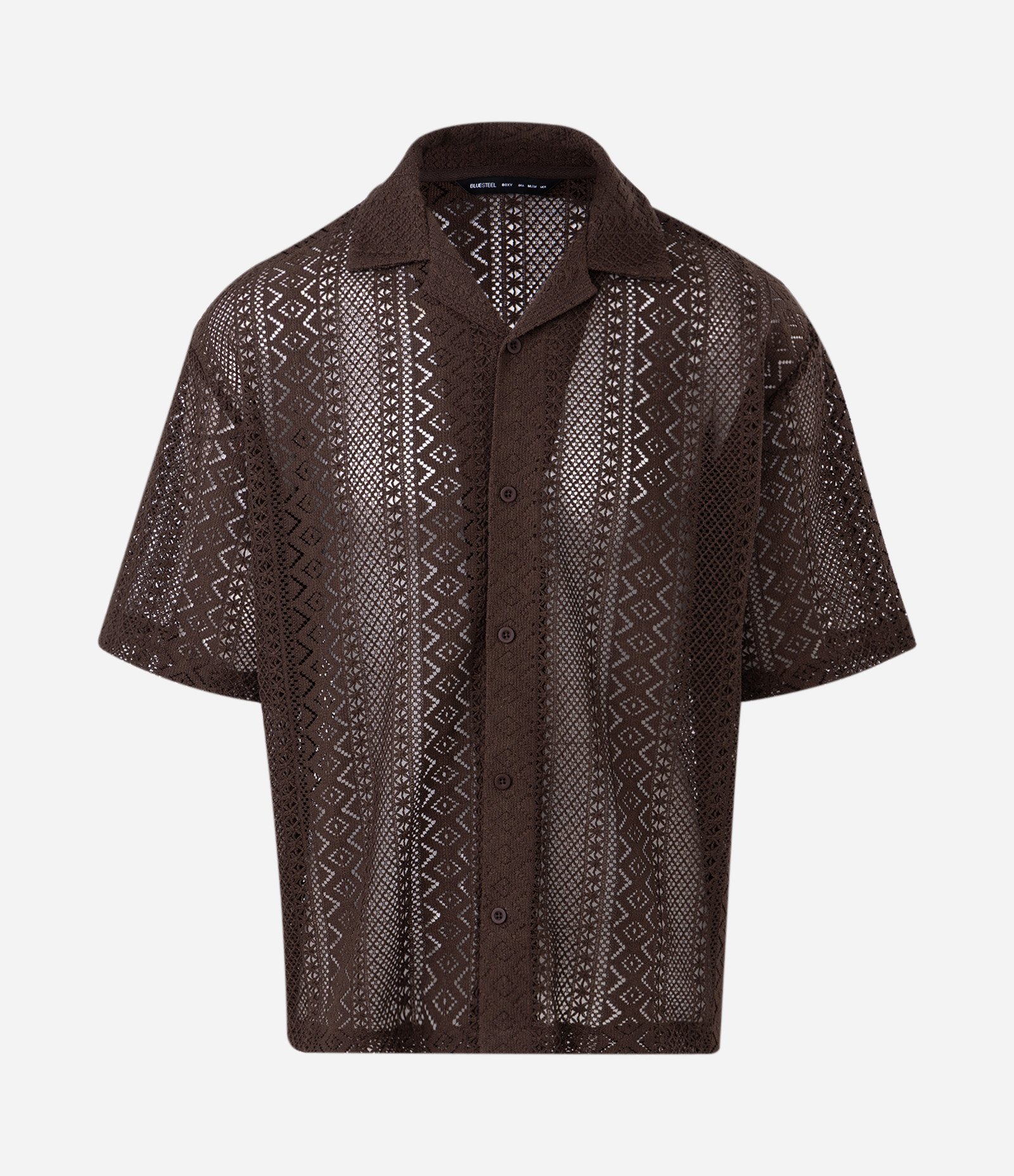 Camisa Masculina Manga Curta Tricô Ponto Aberto Boxy Marrom