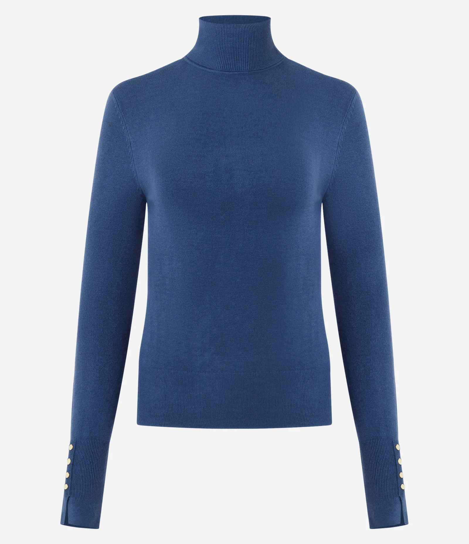 Blusa em Tricô com Gola Alta e Botões nas Mangas Azul