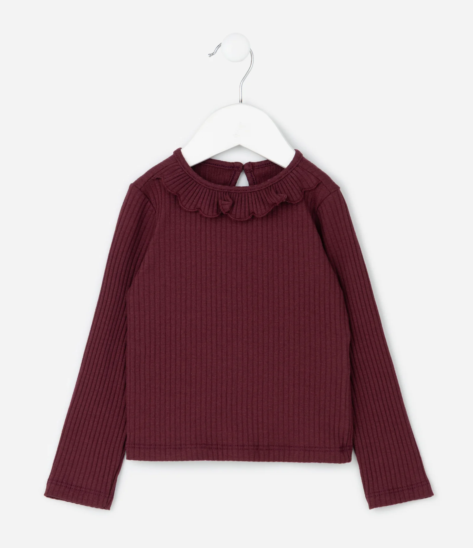 Blusa Infantil Canelada com Babado na Gola – Tam 1 a 6 Anos Bordô