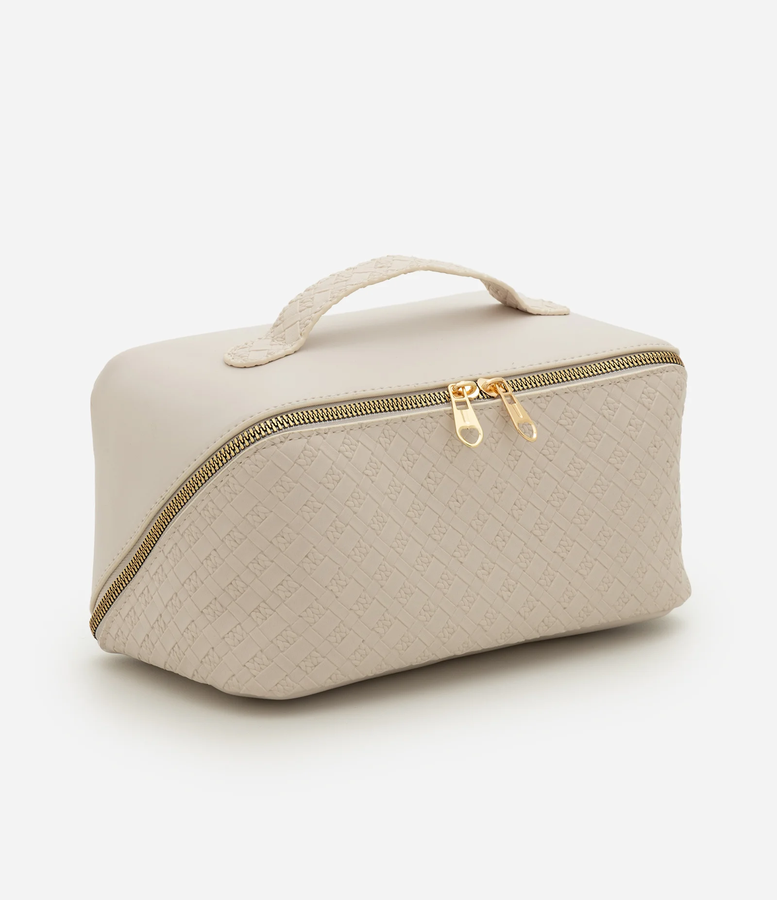 Necessaire Baú em PU Texturizado Off White