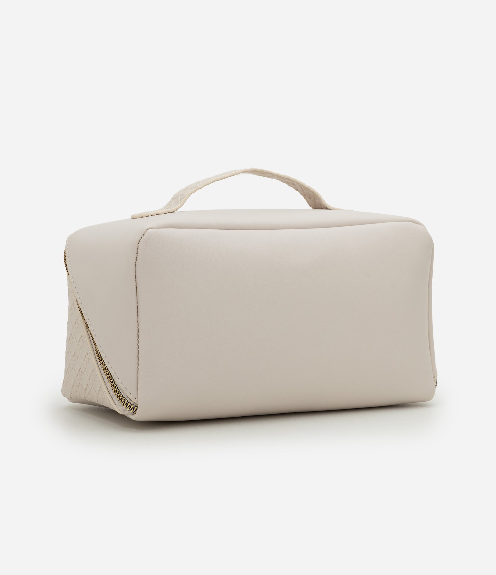 Necessaire Baú em PU Texturizado Off White