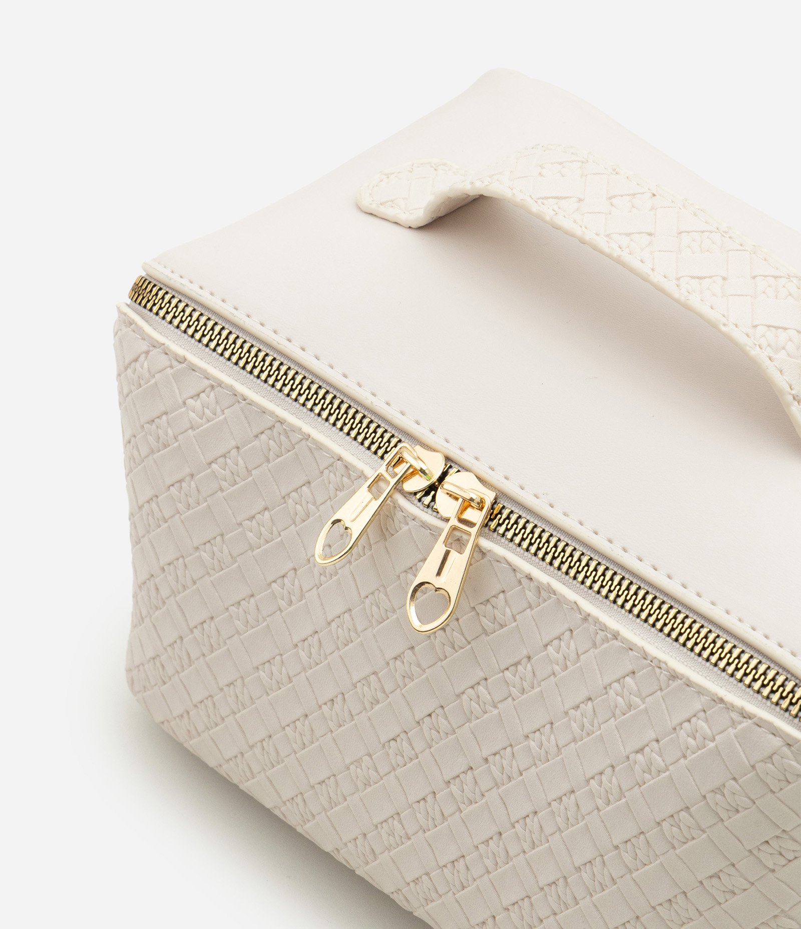 Necessaire Baú em PU Texturizado Off White
