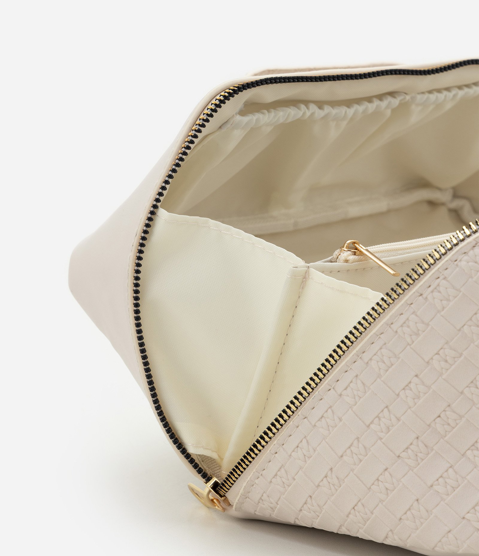 Necessaire Baú em PU Texturizado Off White