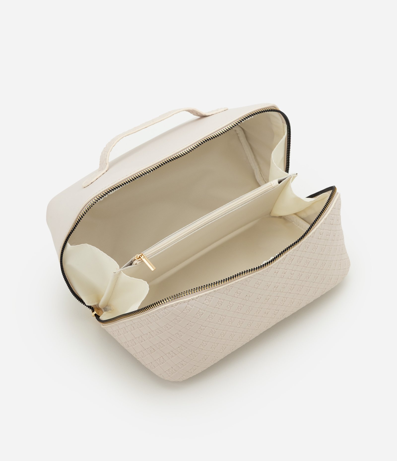 Necessaire Baú em PU Texturizado Off White