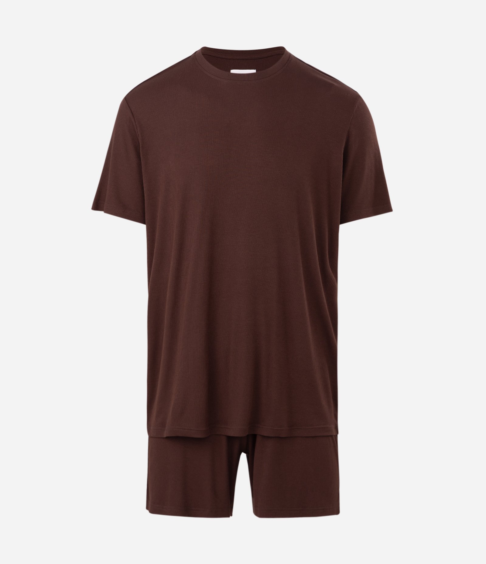Pijama Curto Ribana Texturizada Masculino Marrom