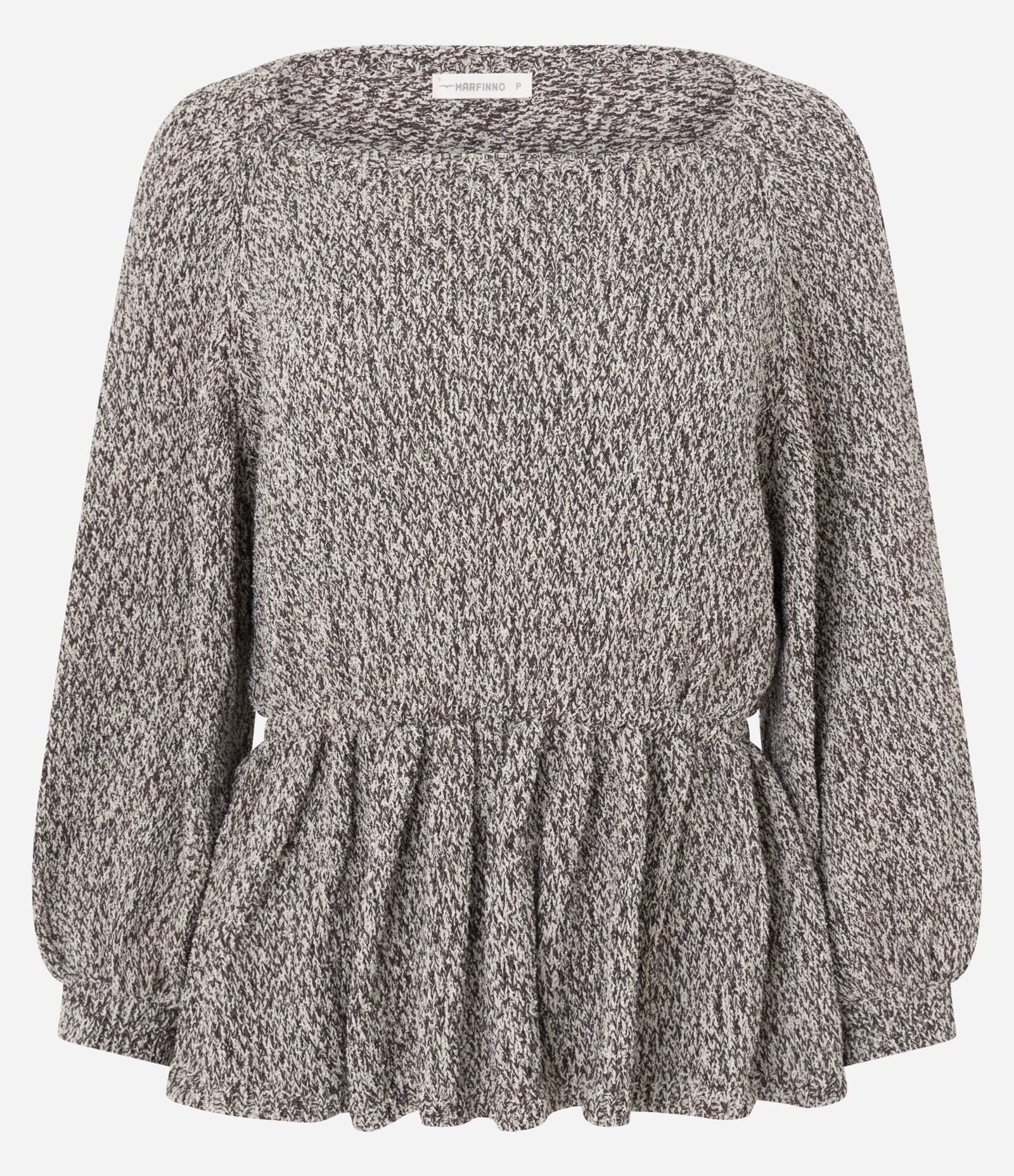 Blusa Retilínea Mesclada com Decote Canoa Marrom