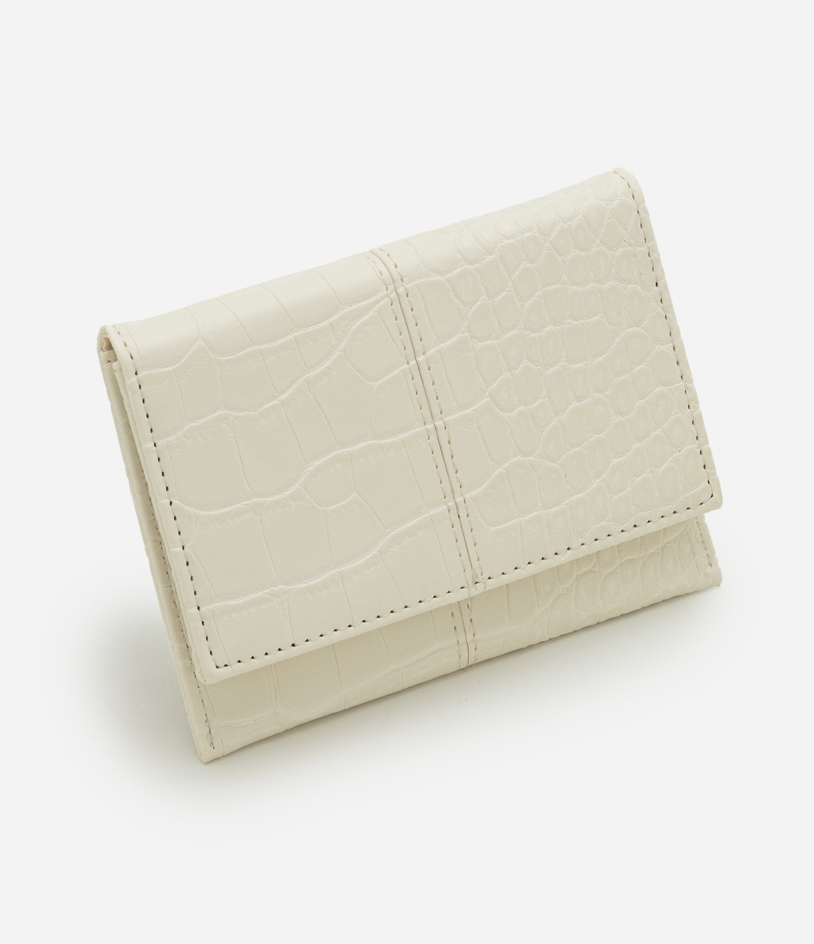 Carteira Envelope Pequena com Textura Croco Off White