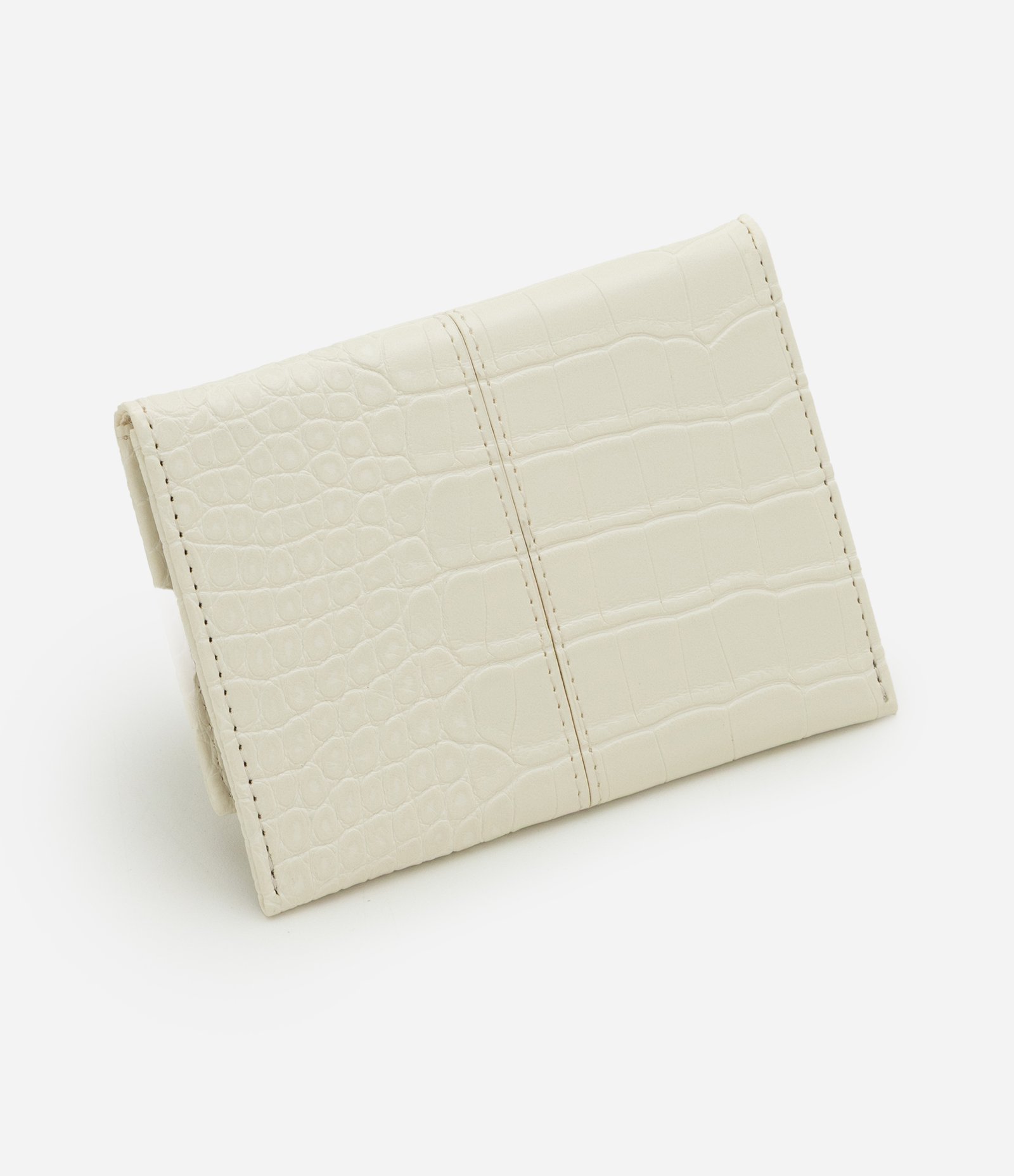 Carteira Envelope Pequena com Textura Croco Off White