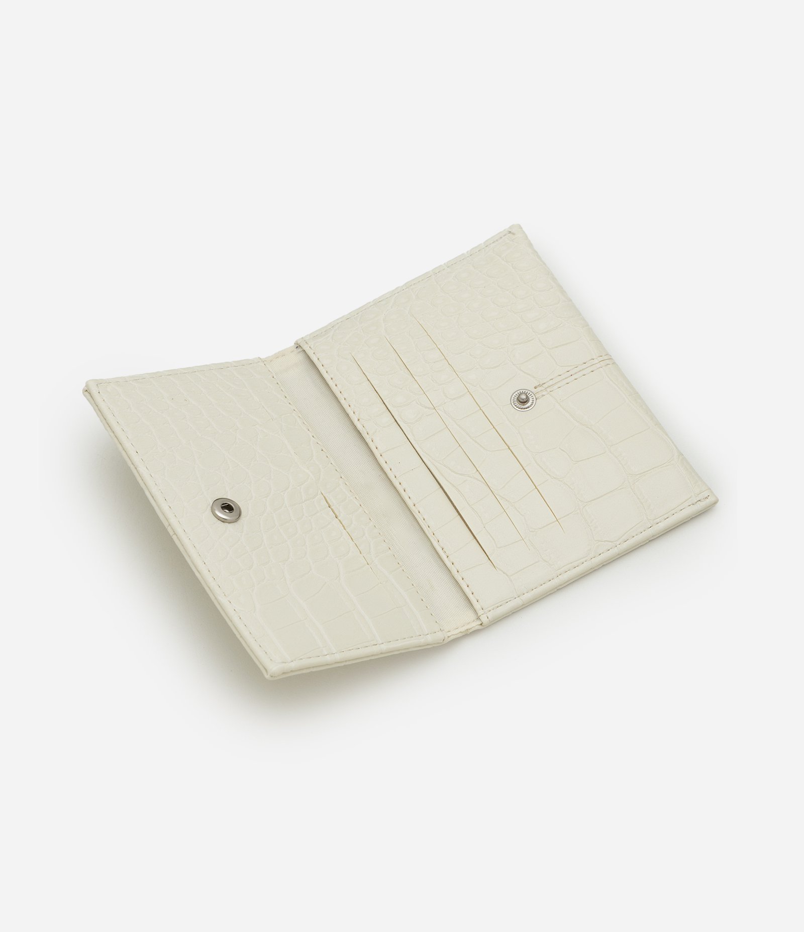 Carteira Envelope Pequena com Textura Croco Off White
