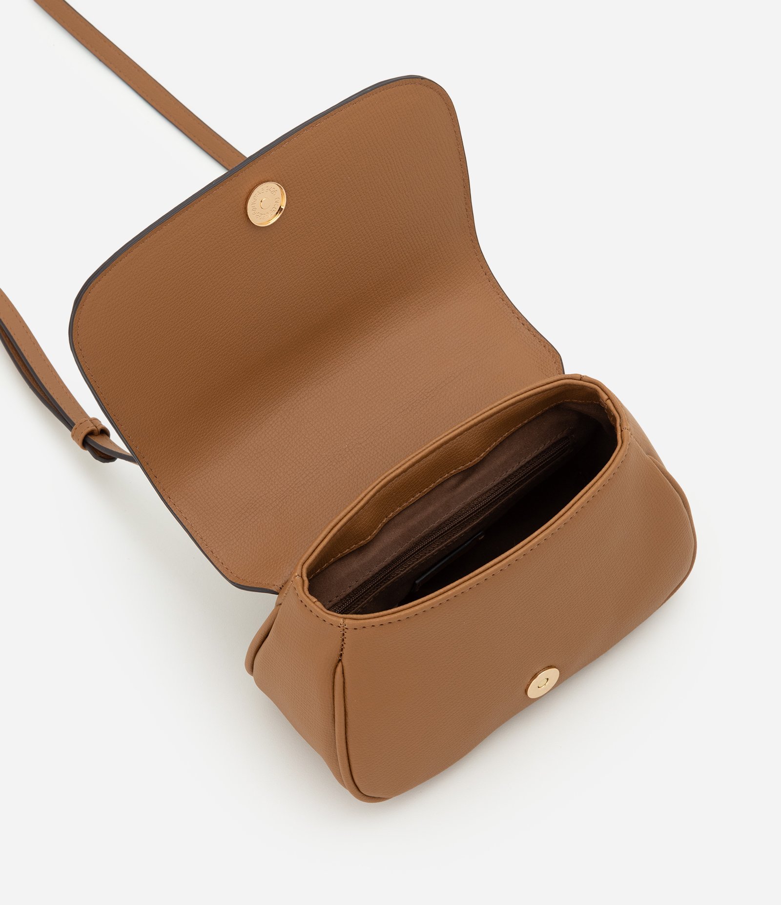 Bolsa Transversal Pequena em PU com Estampa Triângulos Marrom
