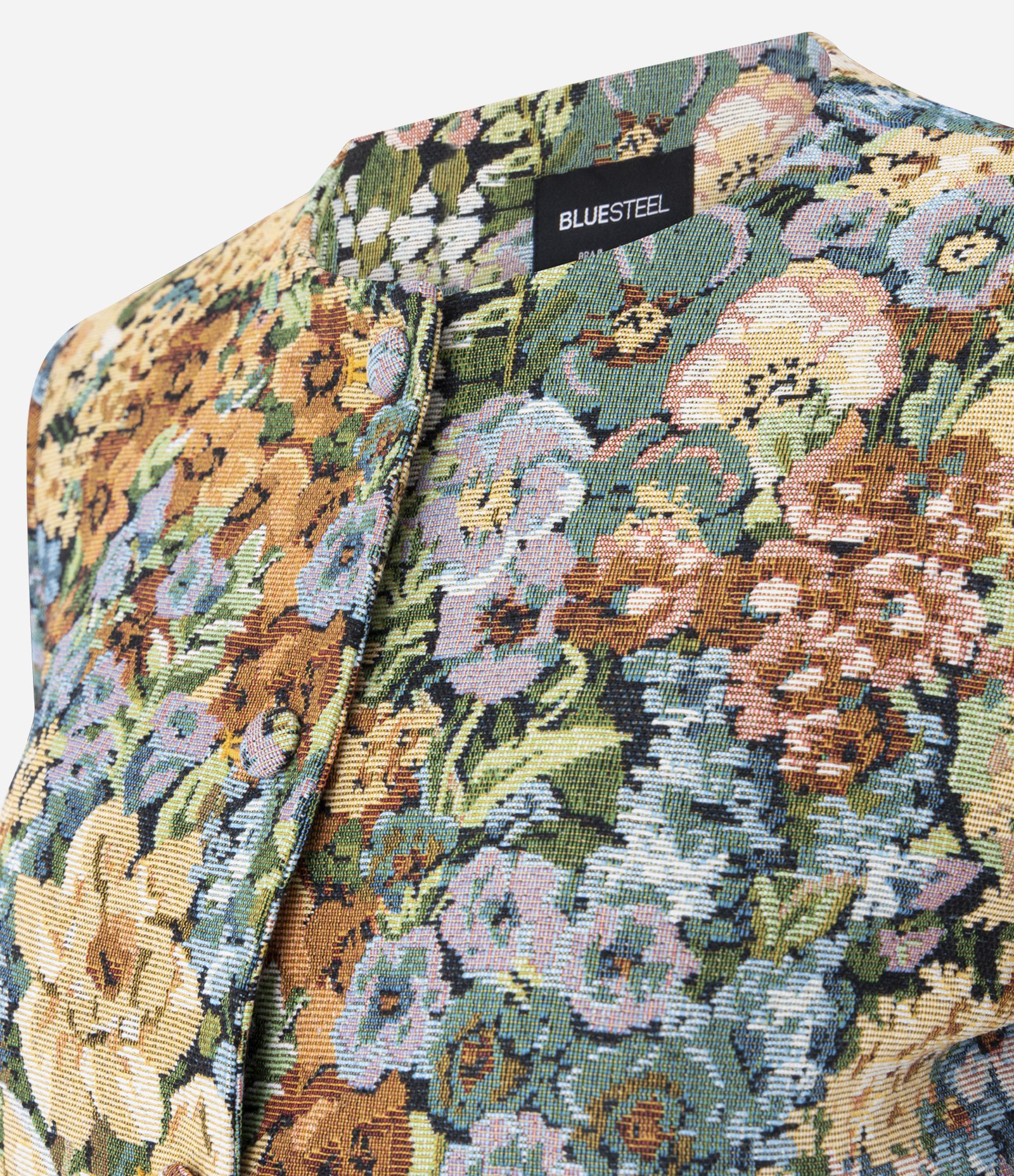 Jaqueta em Veludo Cotelê com Estampa Floral e Botões Forrados Amarelo