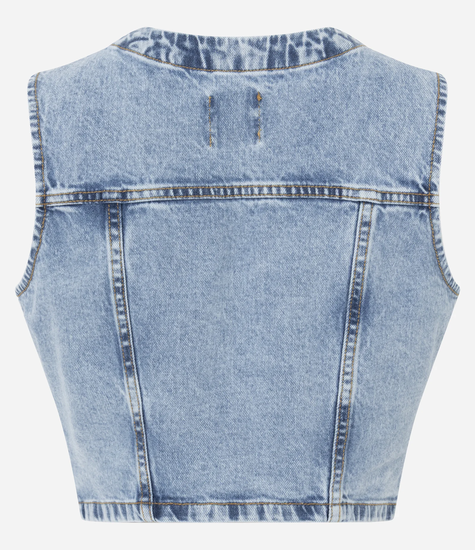 Colete em Jeans com Recortes e Botões Blue Jeans Claro