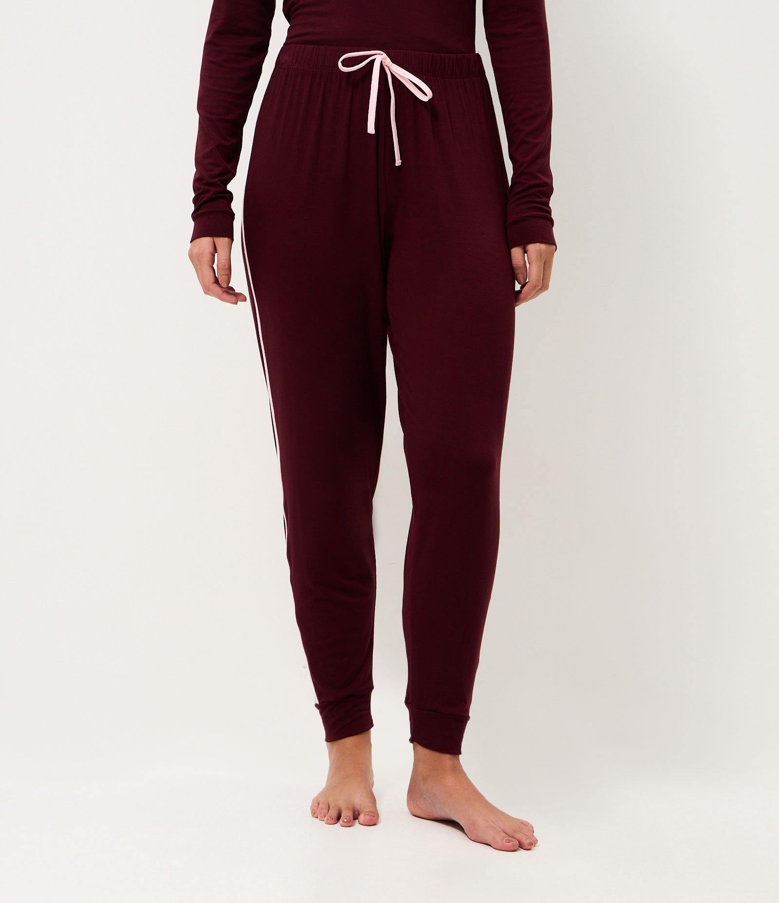 Calça de Pijama Jogger em Viscolycra com Cós Elástico Vinho