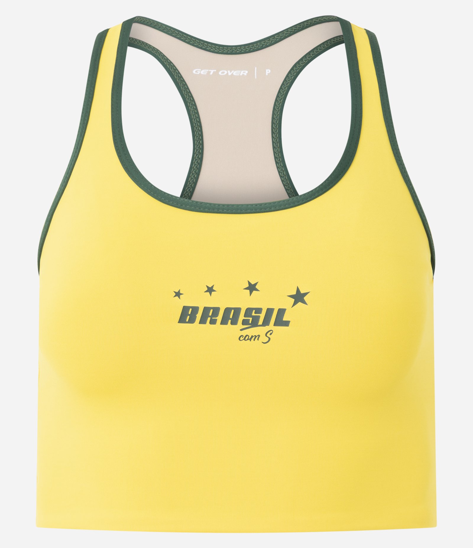 Top Esportivo com Viés Contrastante e Lettering Brasil com S Amarelo