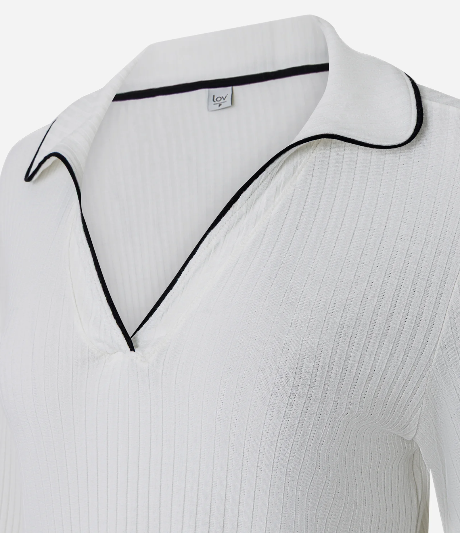 Pijama Longo em Ribana com Viés Contrastantes Branco