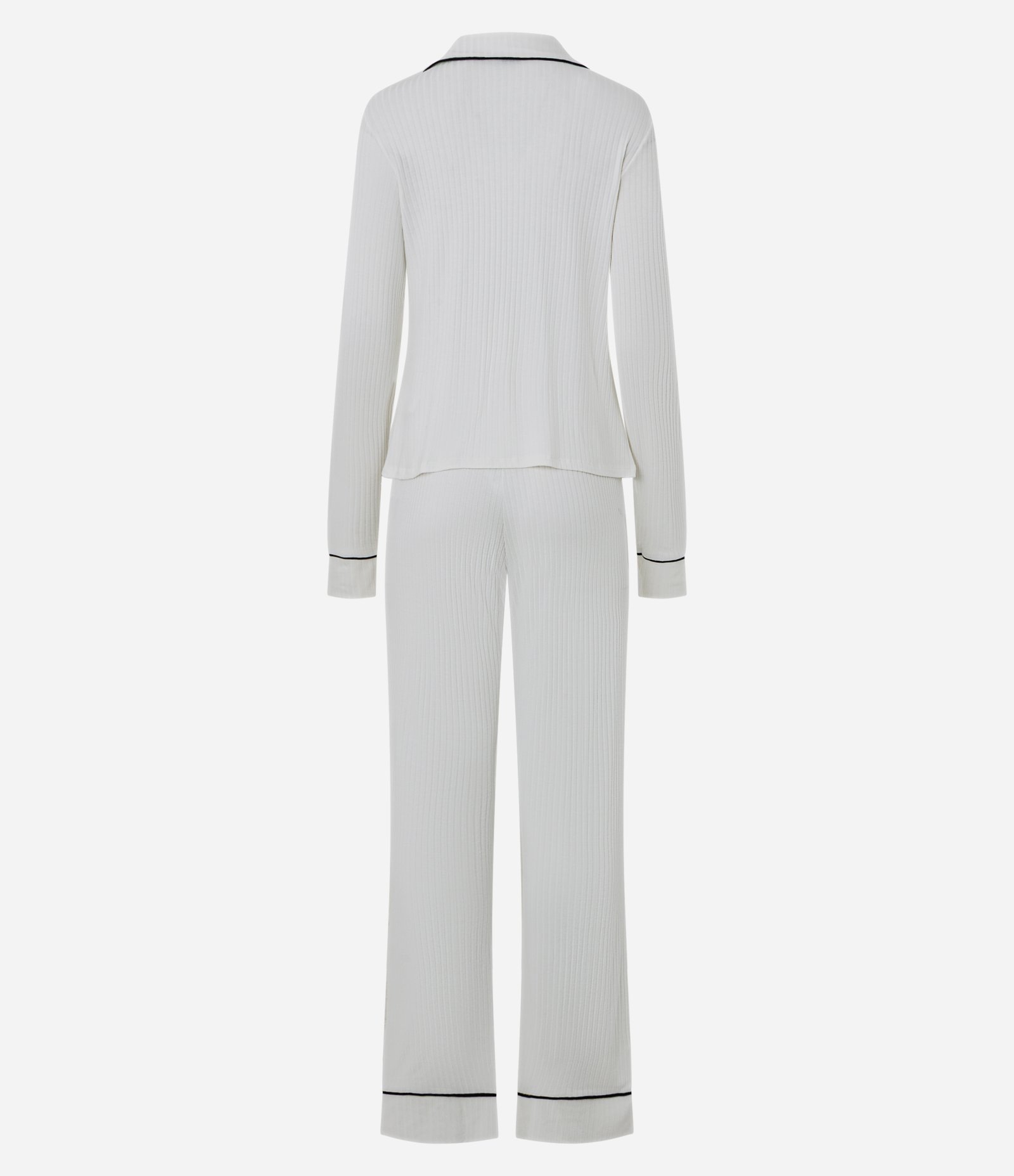 Pijama Longo em Ribana com Viés Contrastantes Branco