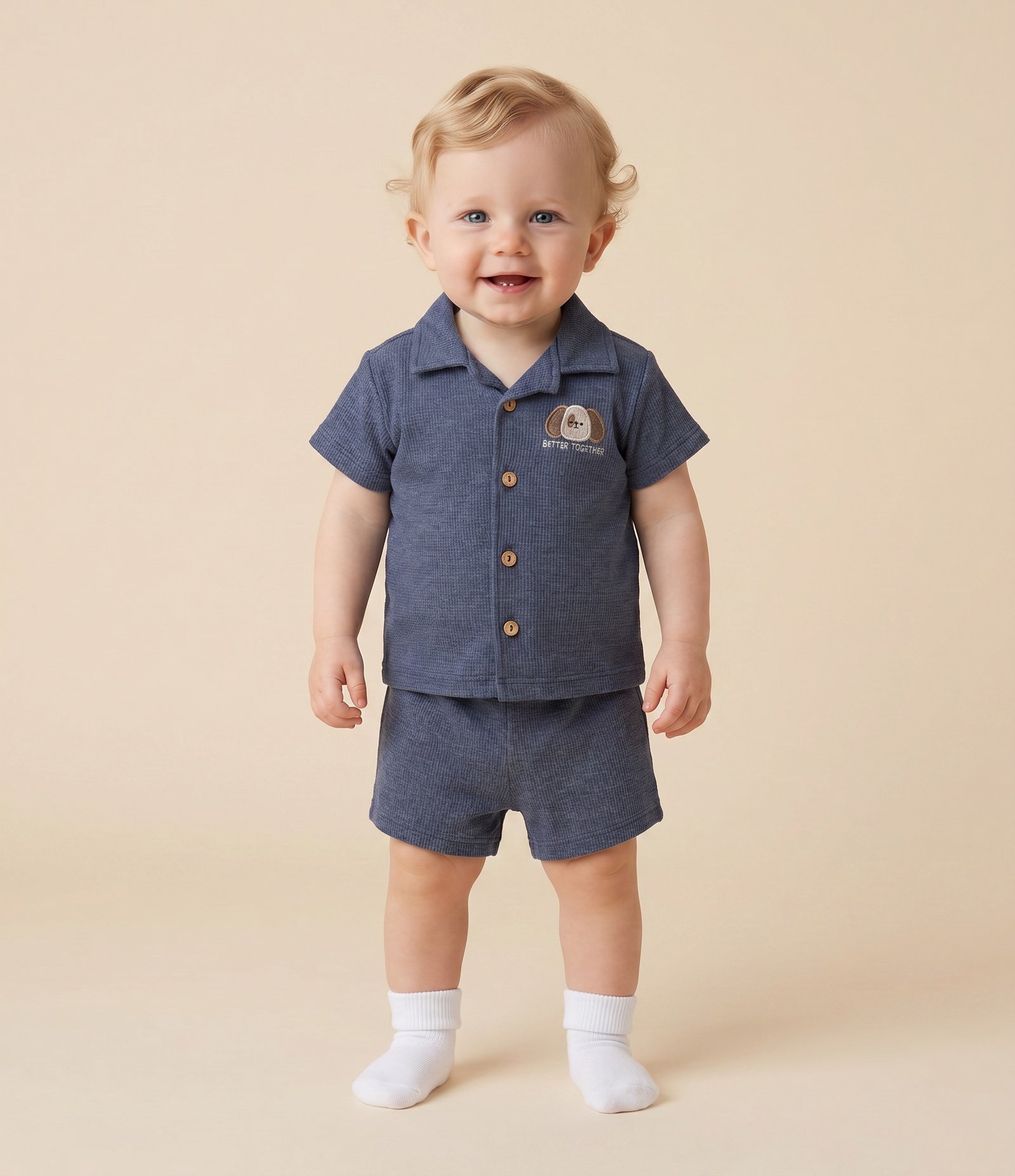 Conjunto Infantil em Algodão com Bordado Urso – Tam 0 a 18 Meses Azul ...