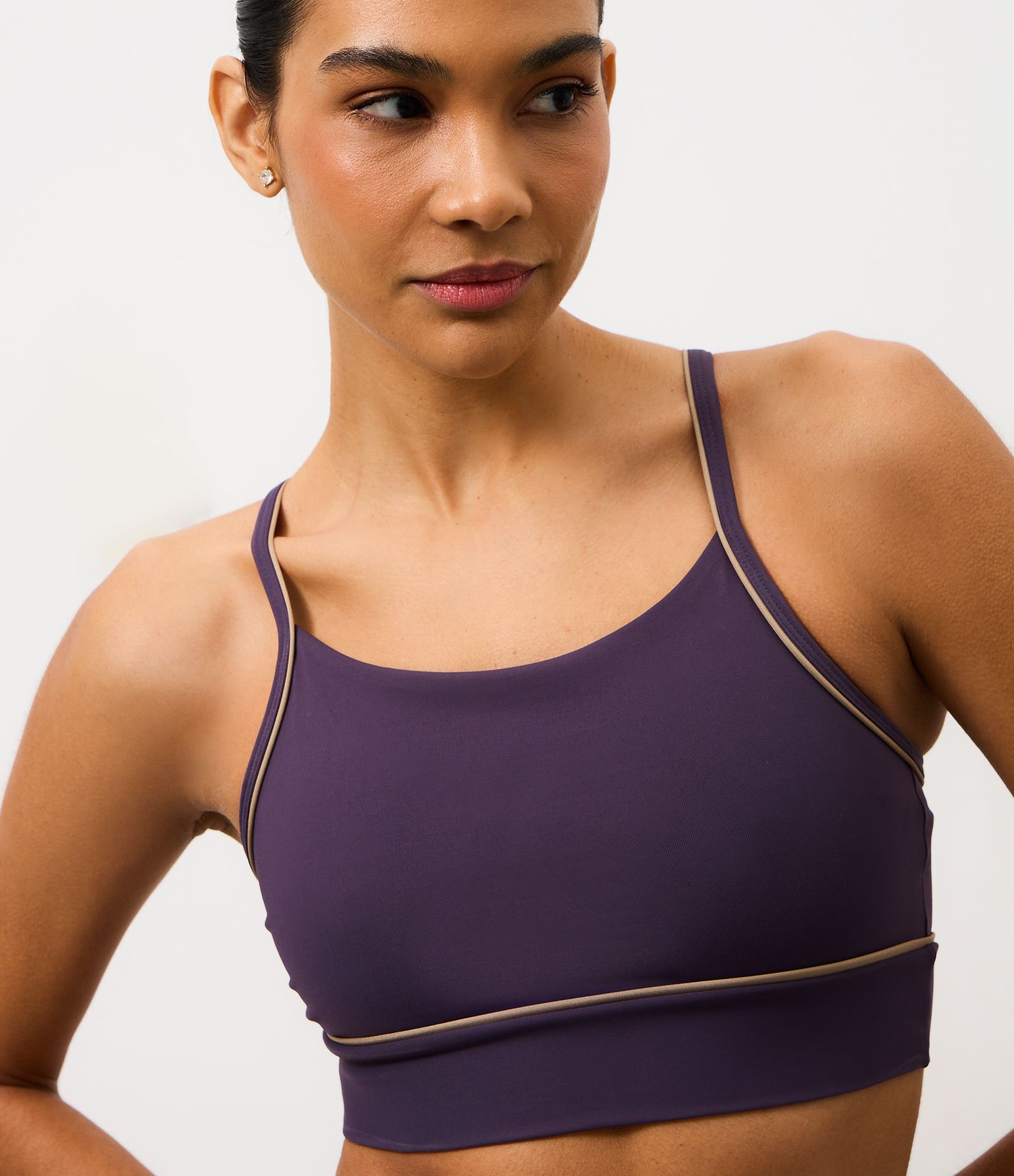 Top Alongado Esportivo com Bojo em Microfibra com Friso Contrastante Roxo