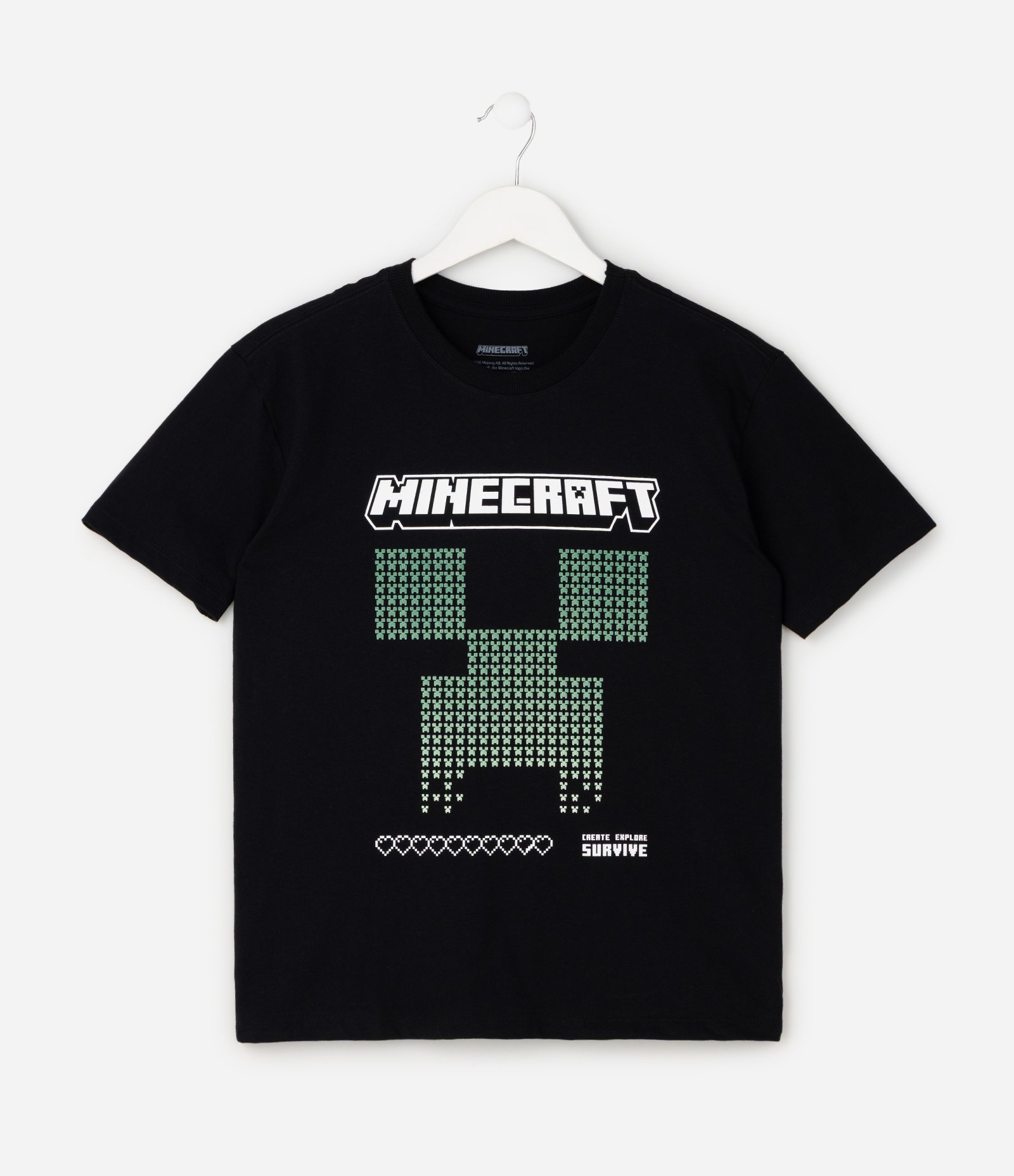 Camiseta Infantil com Estampa Minecraft Creeper – Tam 5 a 14 Anos Preto