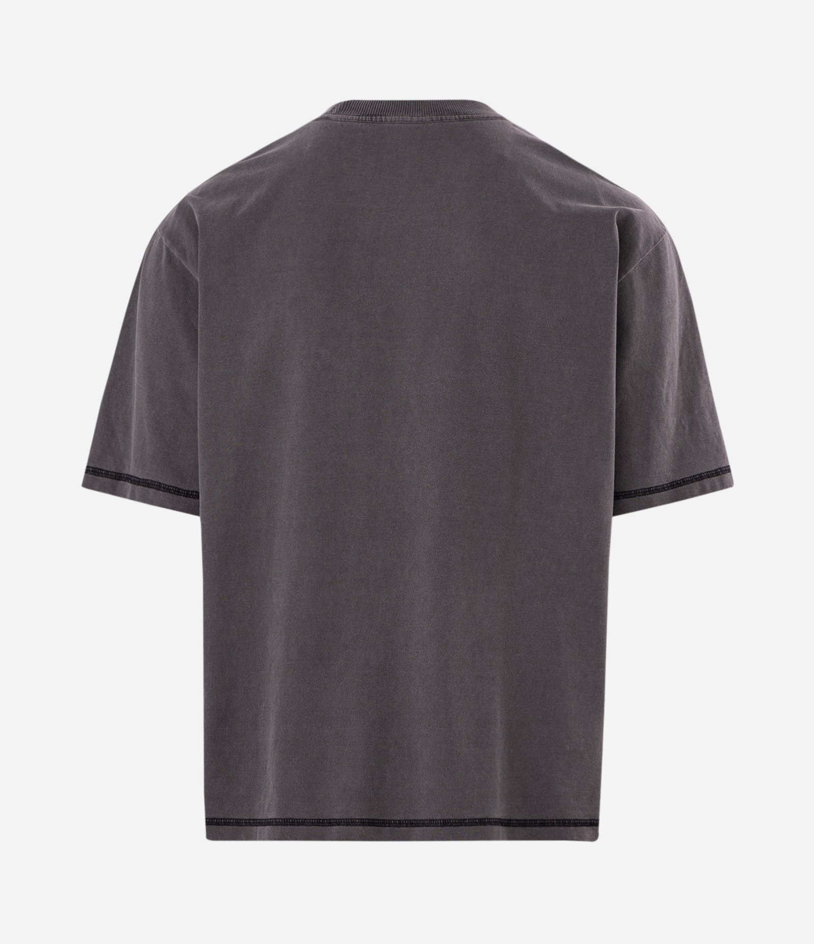 Camiseta Boxy em Algodão com Costura Contrastante e Lettering Preto Chumbo