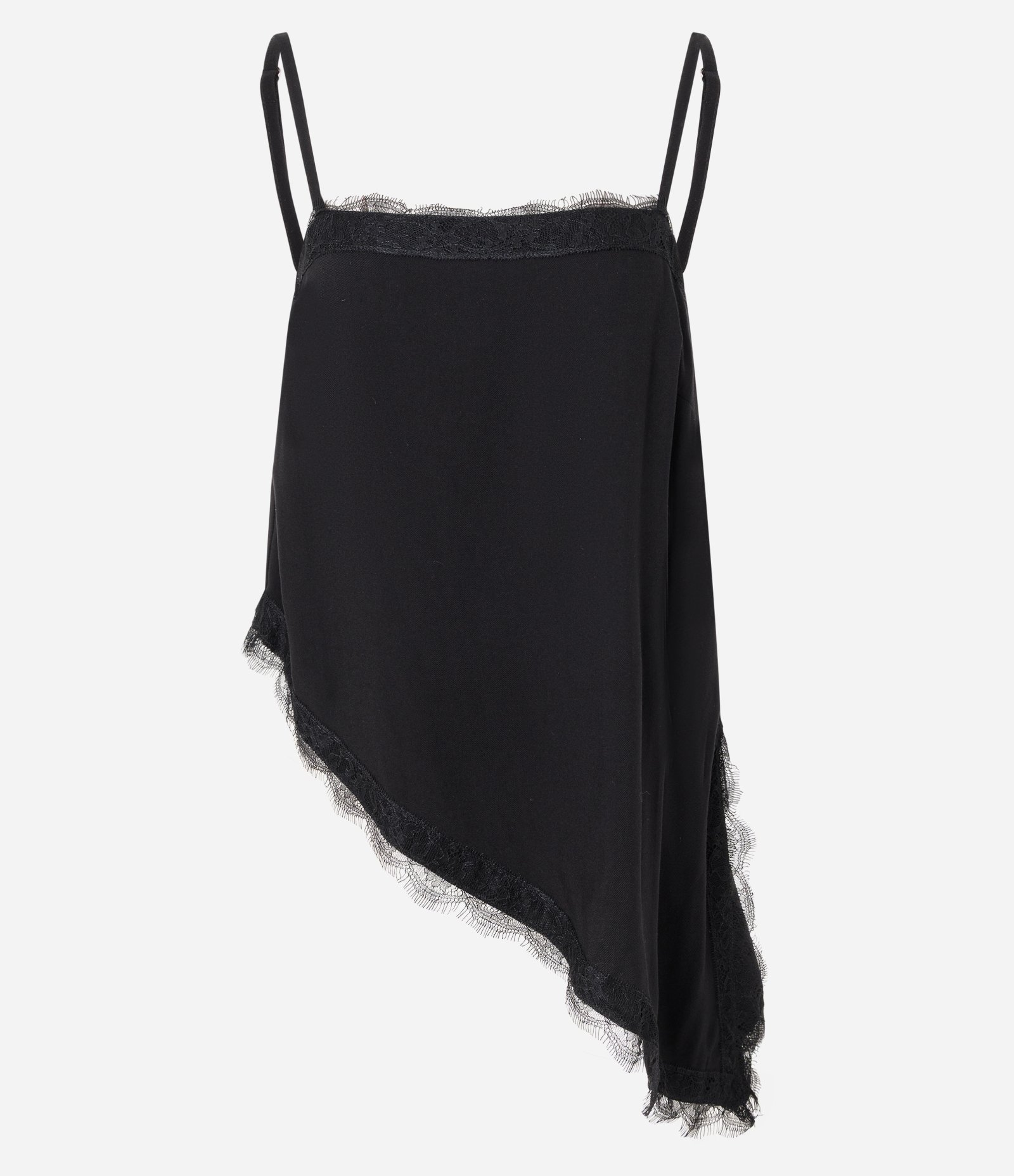 Blusa de Cupro com Renda Assimétrica Preto