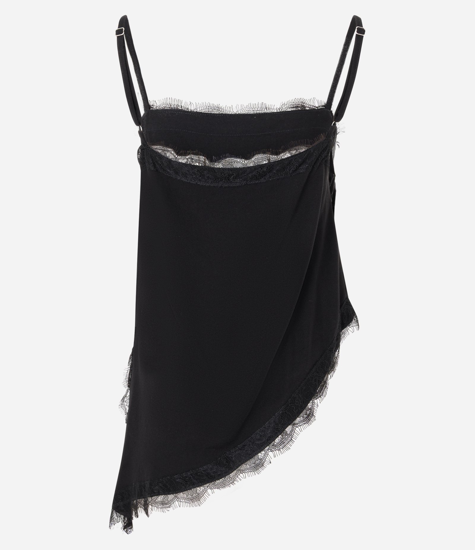 Blusa de Cupro com Renda Assimétrica Preto
